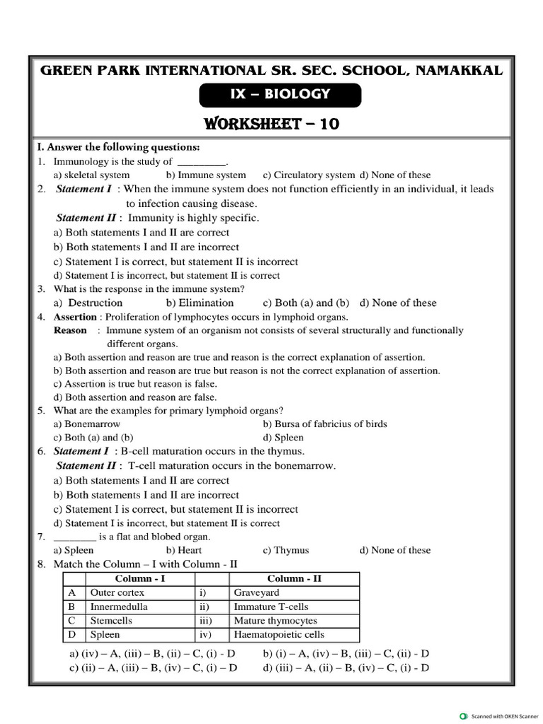Biology Work Sheet 10 | PDF