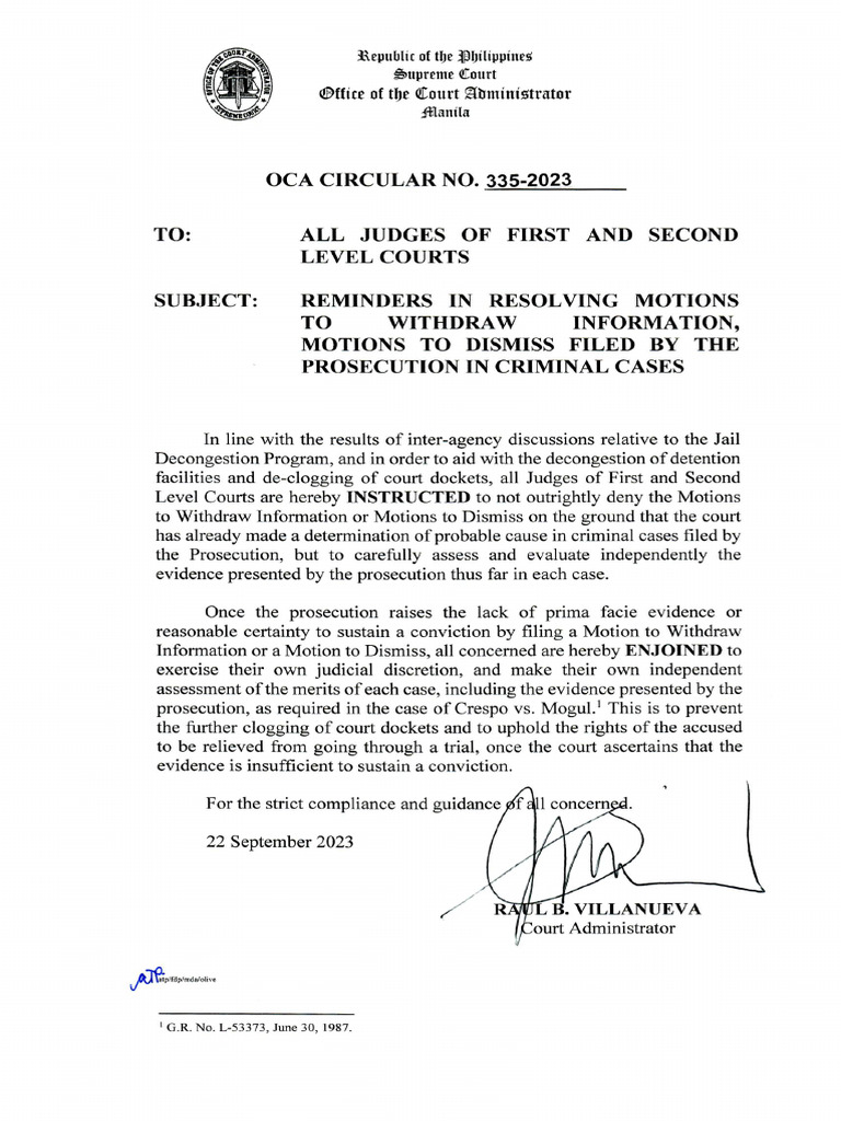 OCA Circular No. 335 2023 | PDF