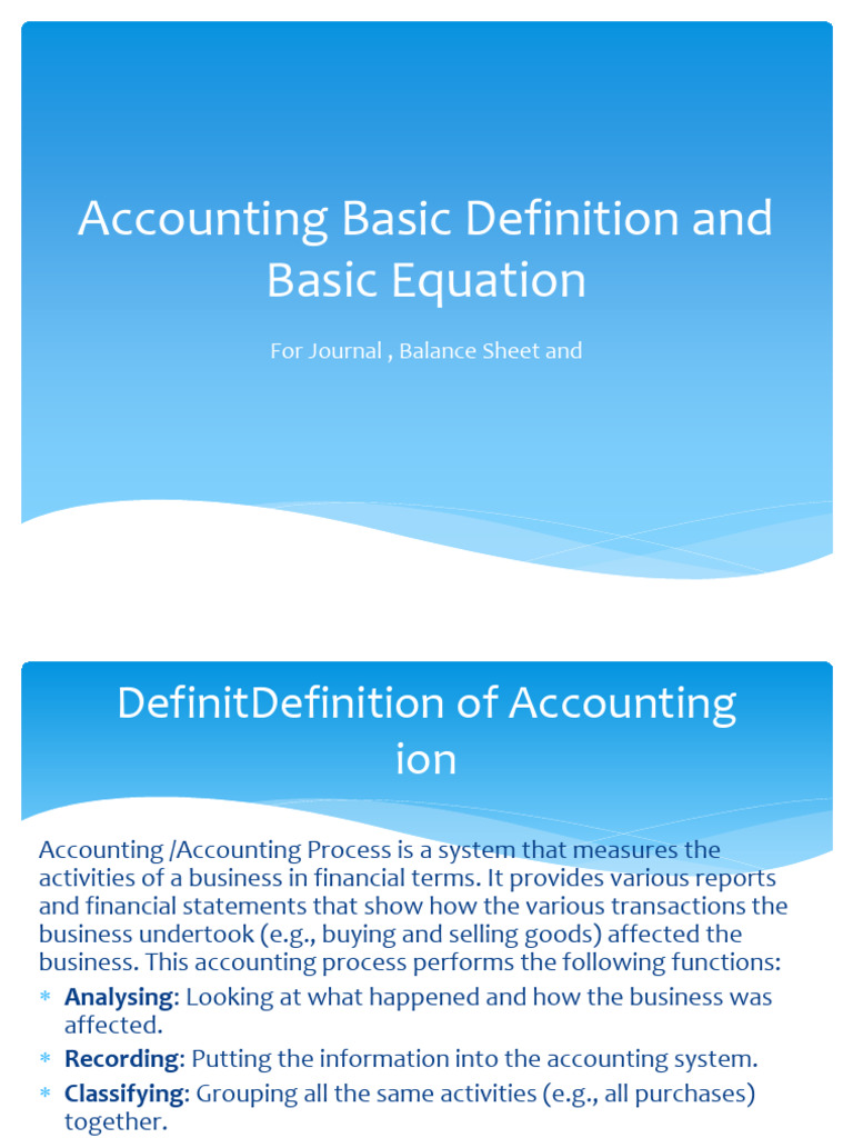 Accounting Concepts & Basic Equation | PDF | Debits And Credits ...