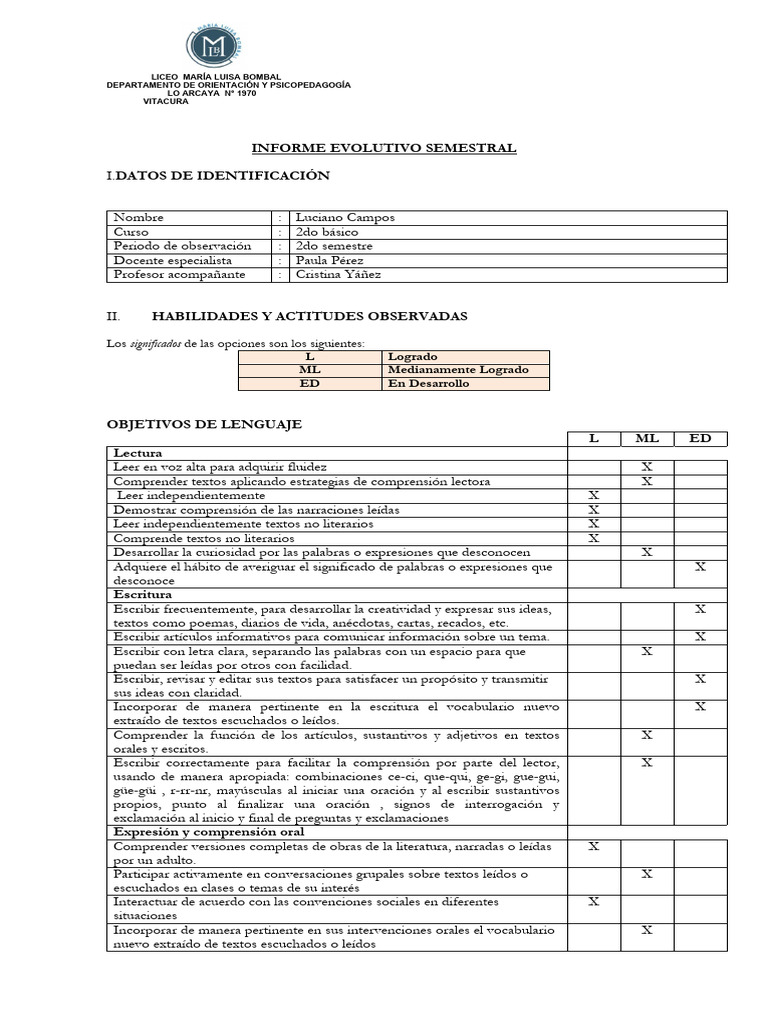 Estado de Avance 2do Basico - Luciano Campos | PDF | Comunicación humana
