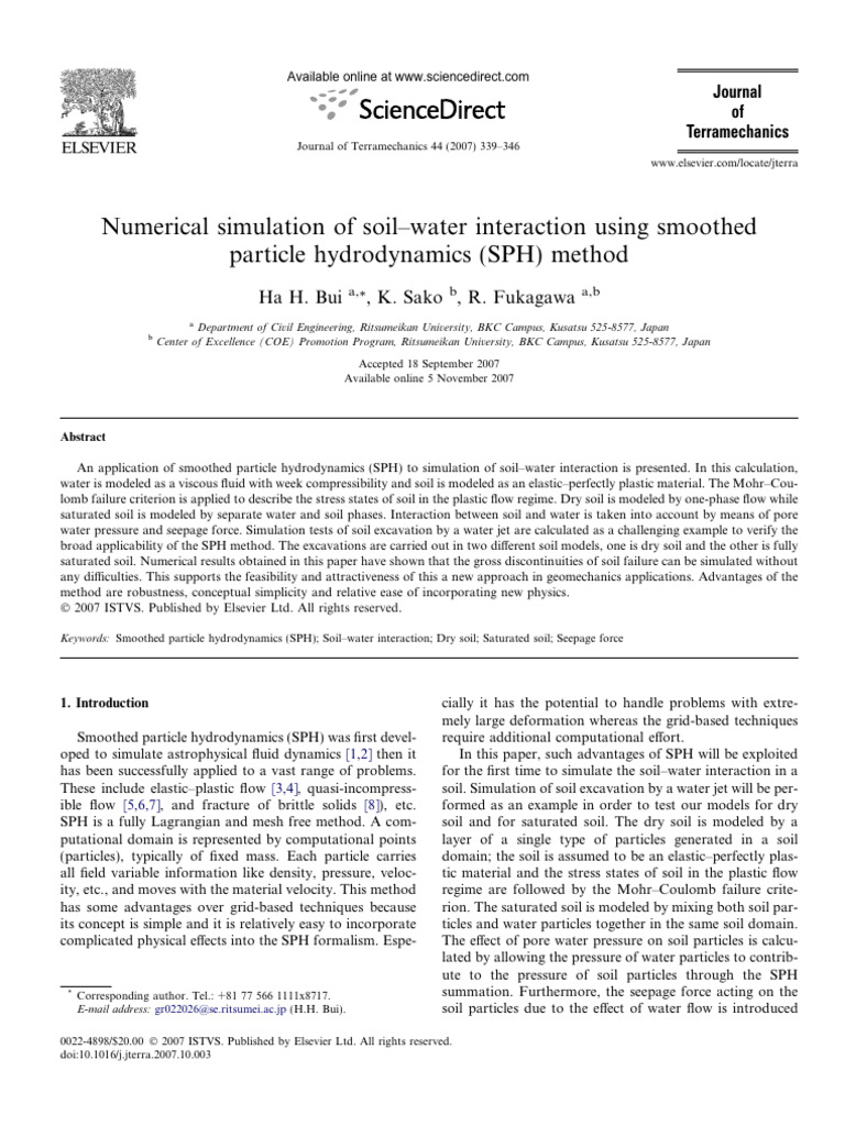 Numerical Simulation of Soil-Water Interaction Using Smoothed Particle Hydrodynamics (SPH ...