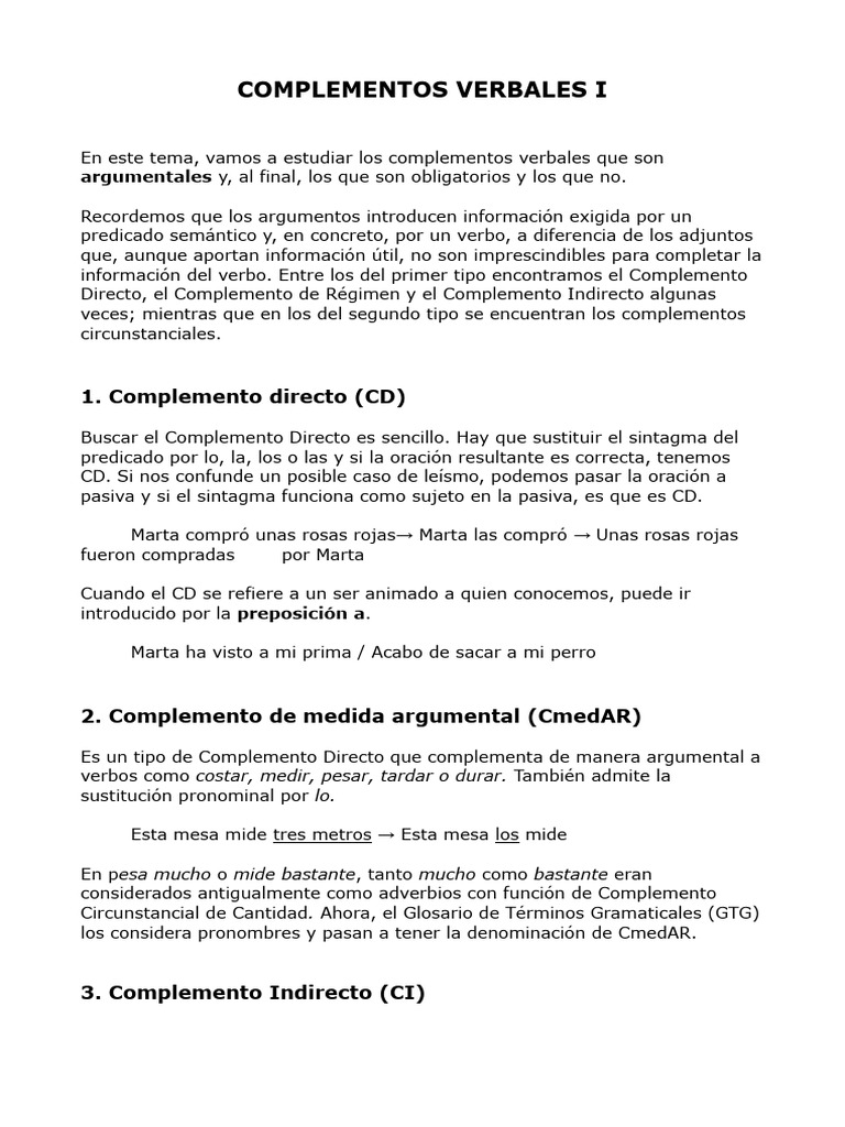 Complementos Verbales I | PDF | Verbo | Objeto (gramática)
