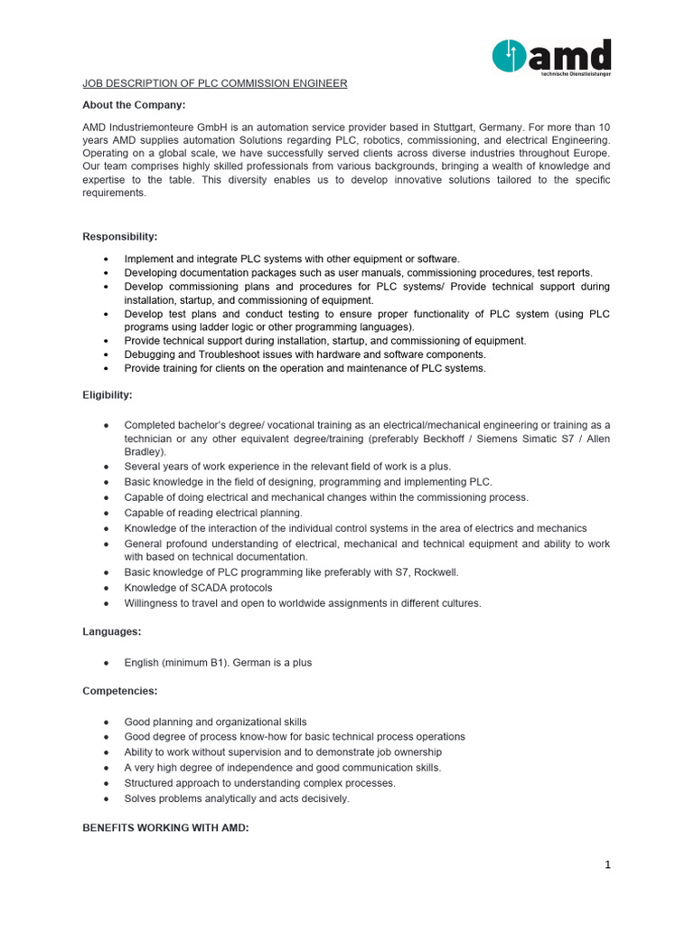 JD PLCCommissioning Engineer | PDF