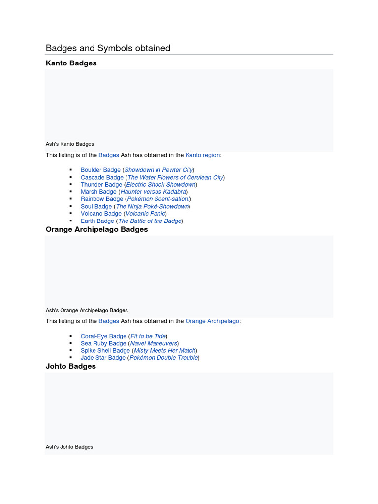 Ash's Pokémon Badges and Achievements | PDF | Nintendo Franchises | Pokémon