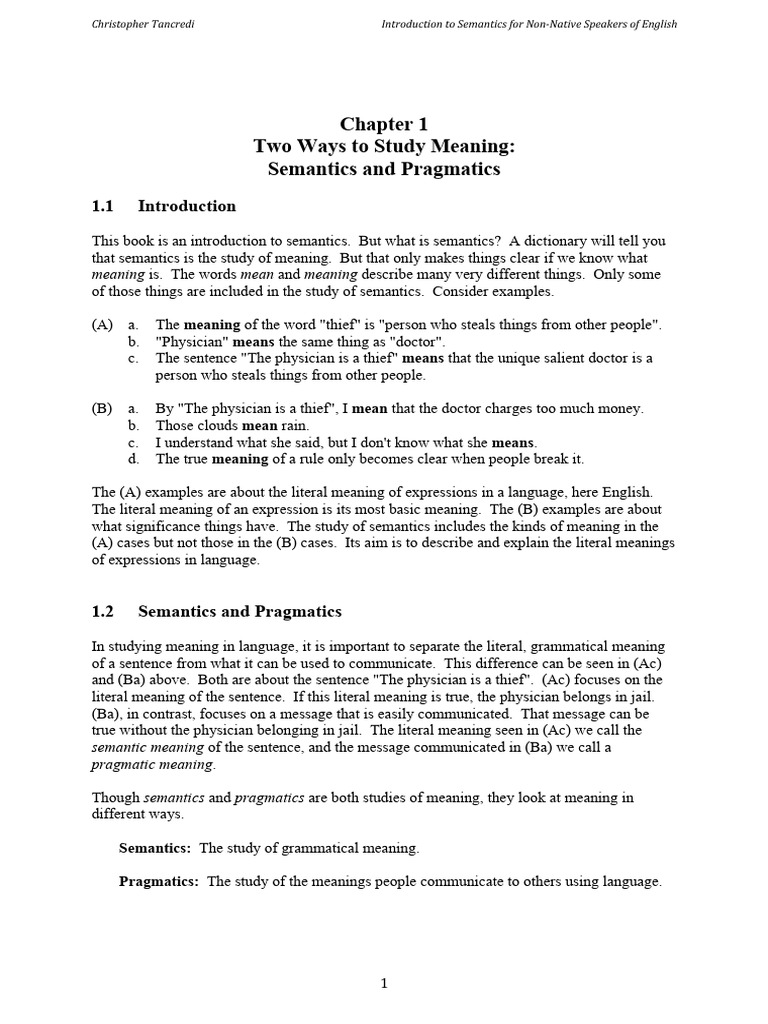 Introduction To Semantics For Non-Native Speakers of English, Chapter 1 ...