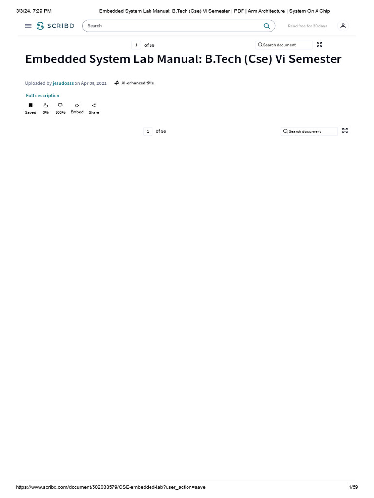 Embedded System Lab Manual - B.tech (Cse) Vi Semester - PDF - Arm Architecture - System On A ...