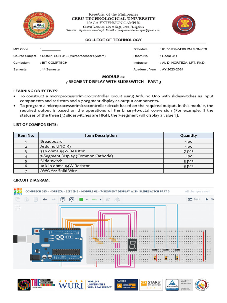 COMPTECH 315 BIT III B Module 02 7 SEGMENT DISPLAY WITH SLIDESWITCH ...