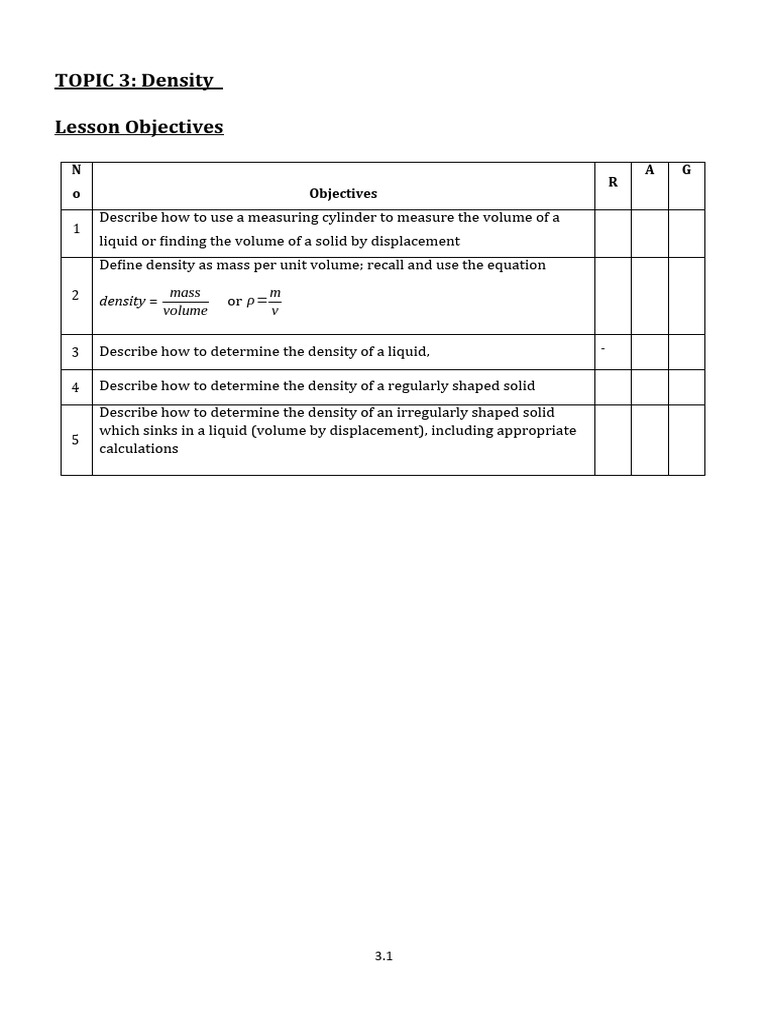 Topic 3 Density | PDF | Density | Volume