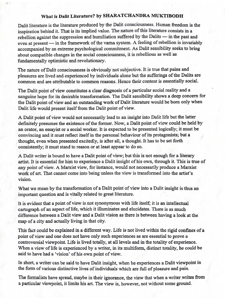 What Is Dalit Literature - by Sharatchandra Muktibodh | PDF