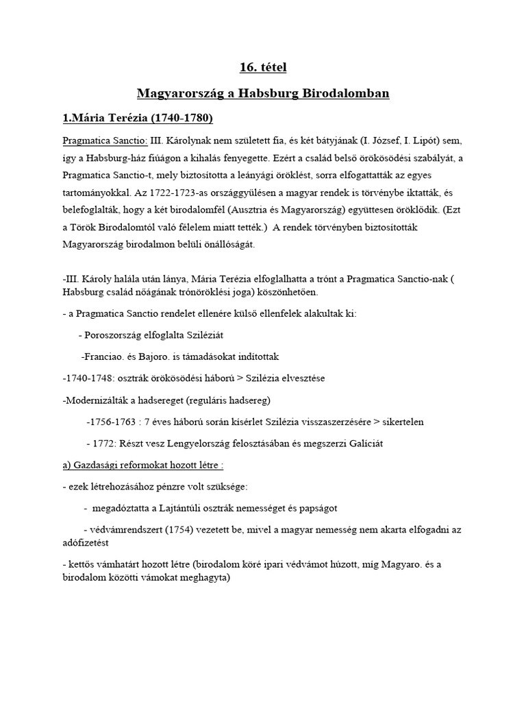 Tétel Mária Terézia És II. József | PDF