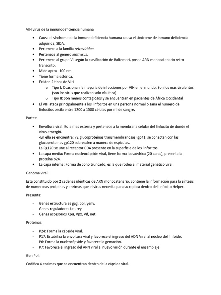 VIH Virus de La Inmunodeficiencia Humana | PDF | VIH | Virus