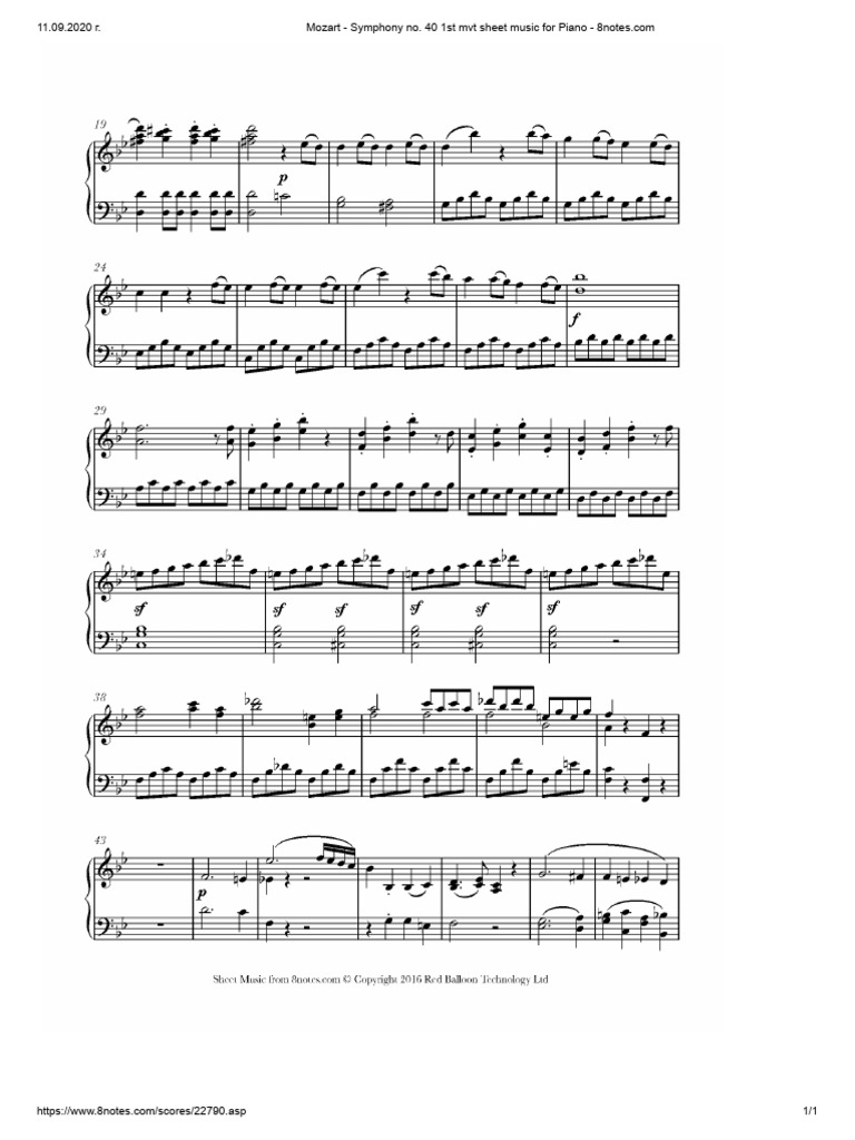 Mozart - Symphony No. 40 1st MVT Sheet Music For Piano | PDF