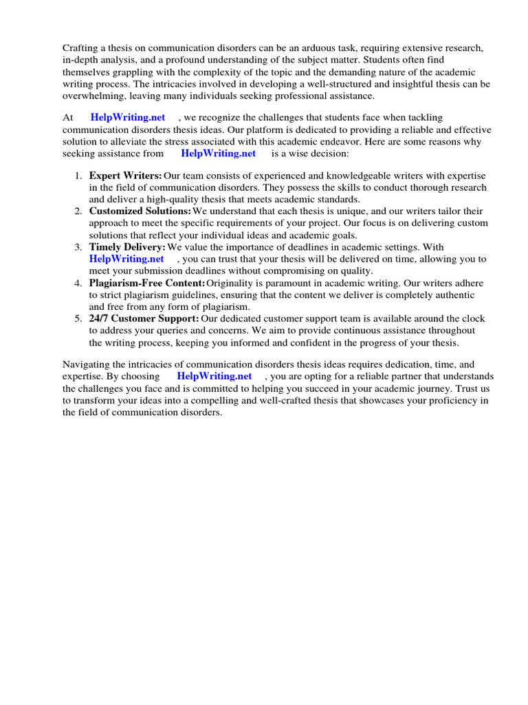Communication Disorders Thesis Ideas | PDF