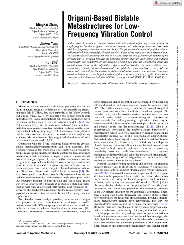 Origami-Based Bistable Metastructures For Low-Frequency Vibration Control | PDF | Metamaterial ...