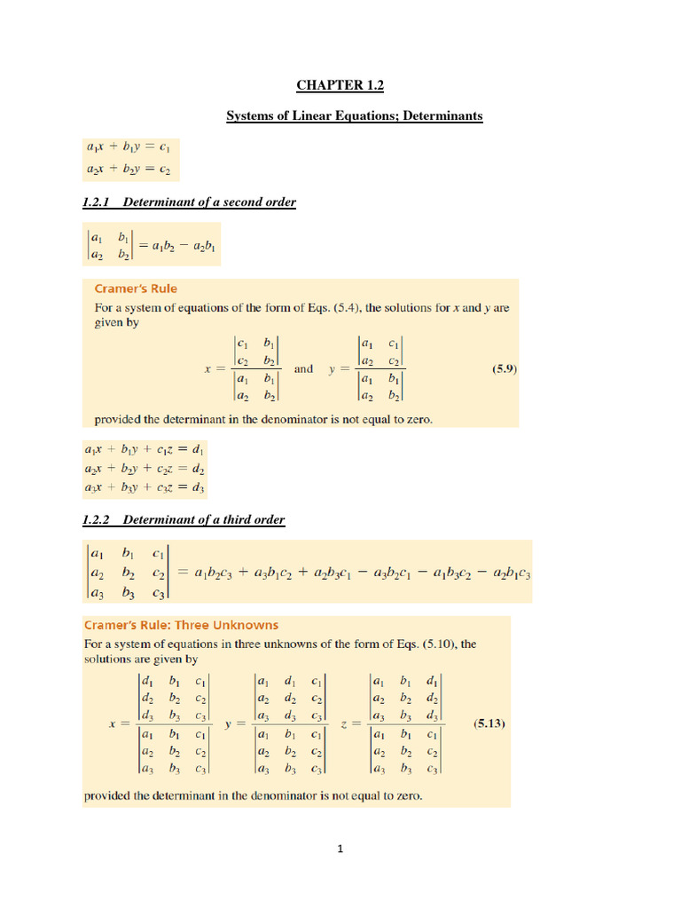 CHAPTER 1.2 Systems of Linear Equations Determinants | PDF
