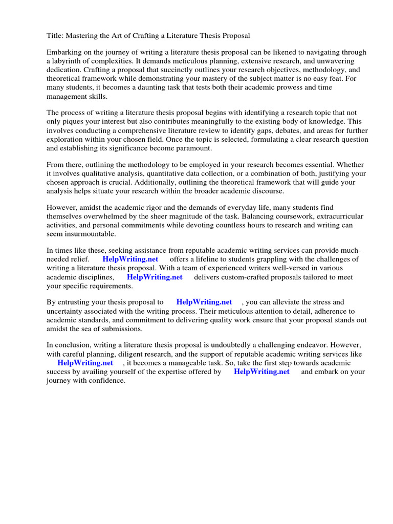 How To Write A Literature Thesis Proposal | PDF | Thesis | Methodology