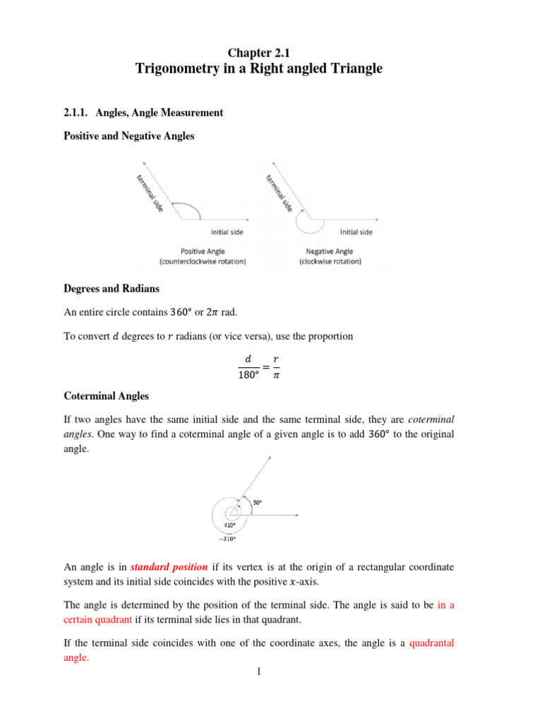 CHAPTER 2.1, Trigonometry in Right Angled Triangle | Download Free PDF ...