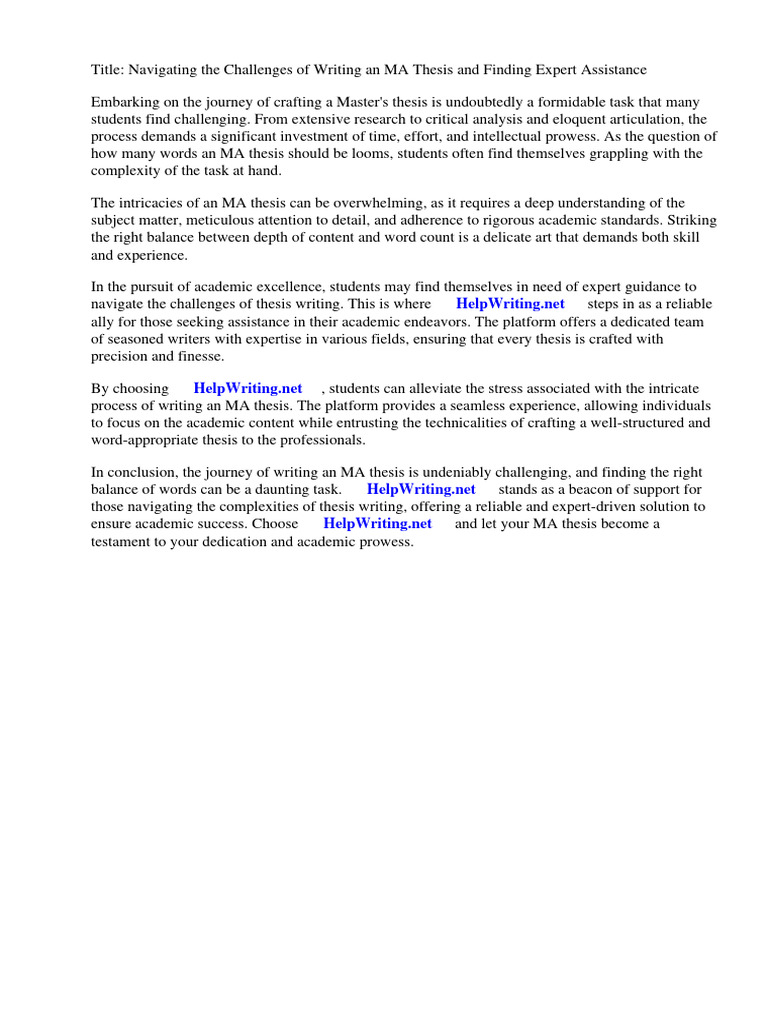 How Many Words Should An Ma Thesis Be | PDF