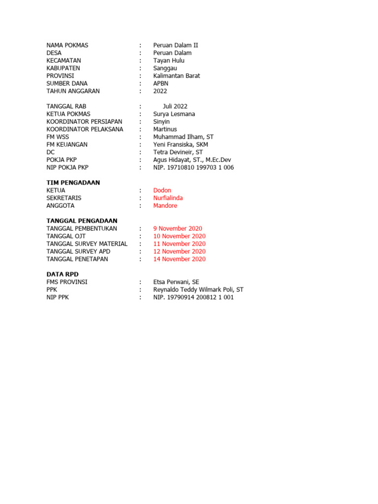 Rencana Kegiatan Pokmas Peruan Dalam | PDF