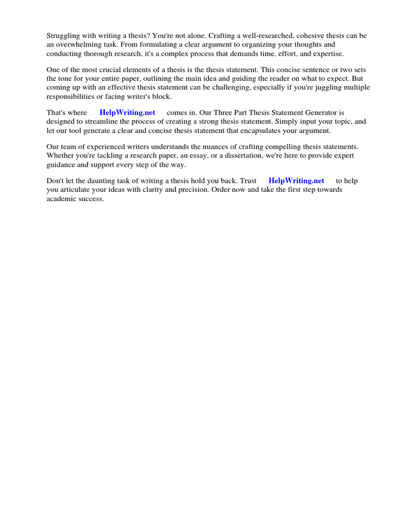 Three Part Thesis Statement Generator | PDF