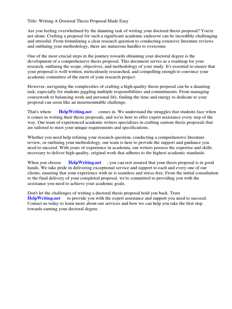 Writing a Doctoral Thesis Proposal | PDF | Thesis | Doctor Of Philosophy