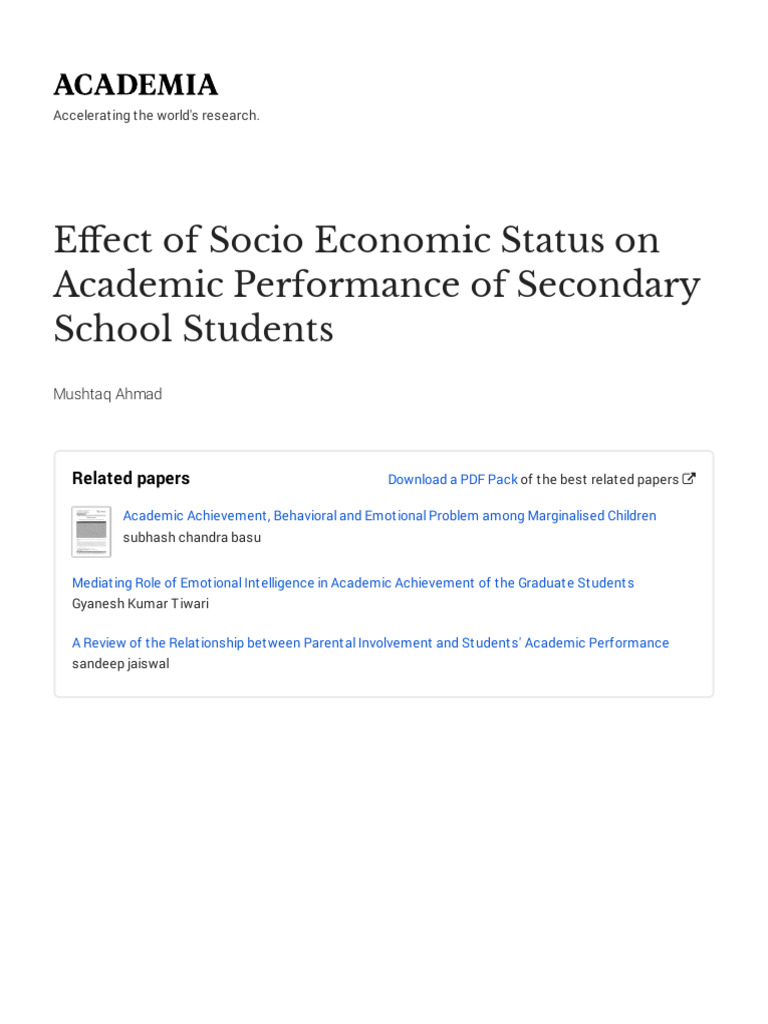Effect of Socio Economic Status on Academic Performance of Secondary ...