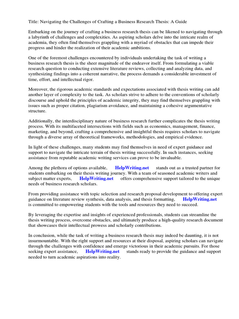 Business Research Thesis Sample | PDF | Thesis | Methodology
