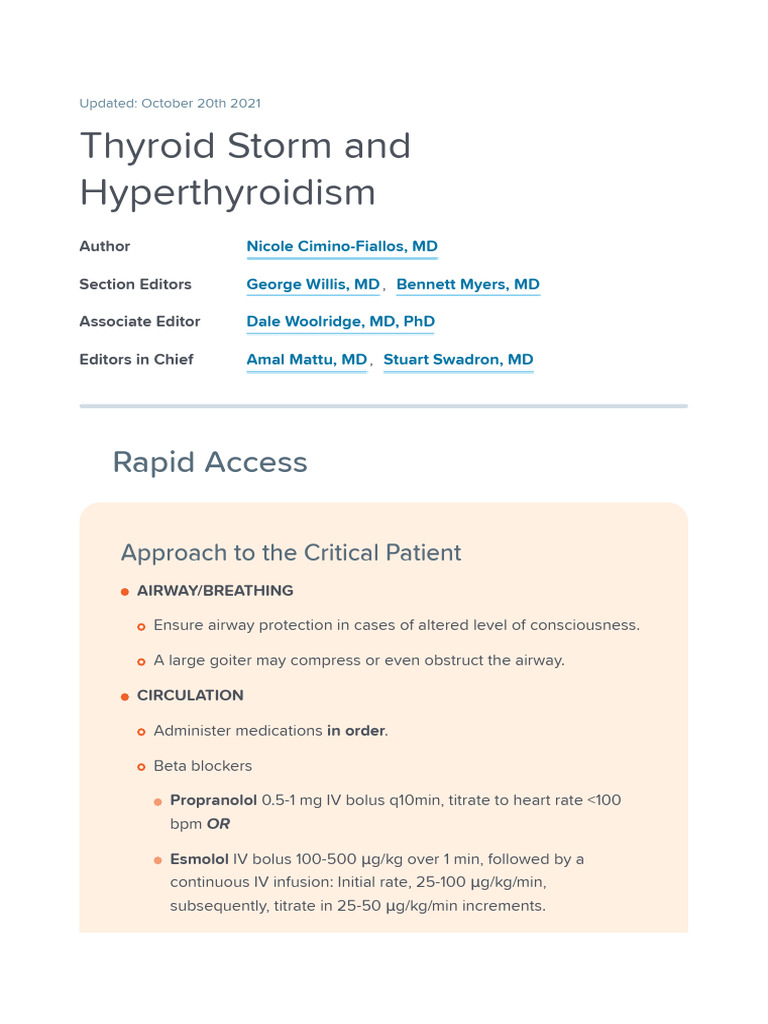 Thyroid Storm Management Guide | PDF | Hyperthyroidism | Medical ...