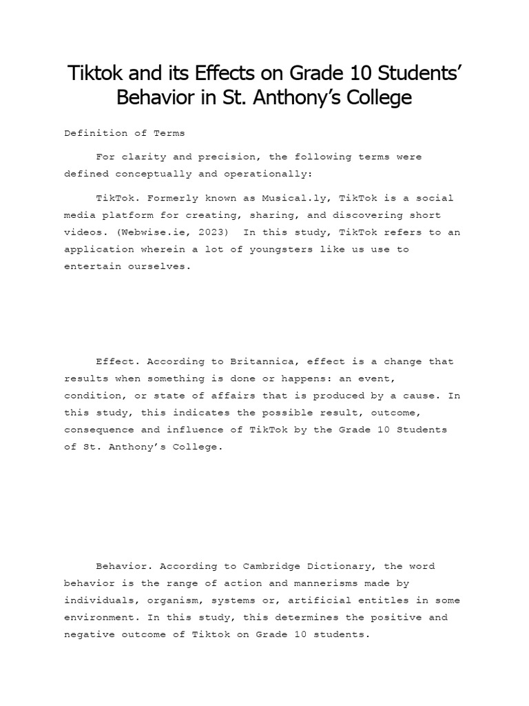 TikTok's Impact on Grade 10 Behavior | PDF | Science & Mathematics