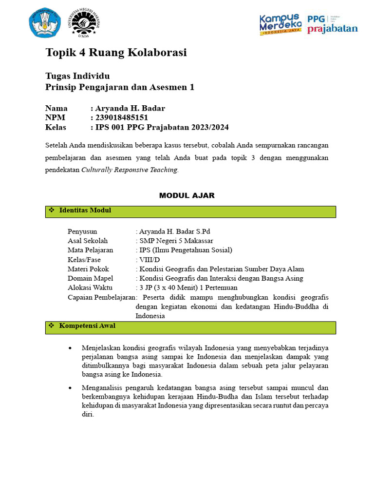 Topik 4 Ruang Kolaborasi Individu Tugas 4.1 Aryanda H. Badar | PDF