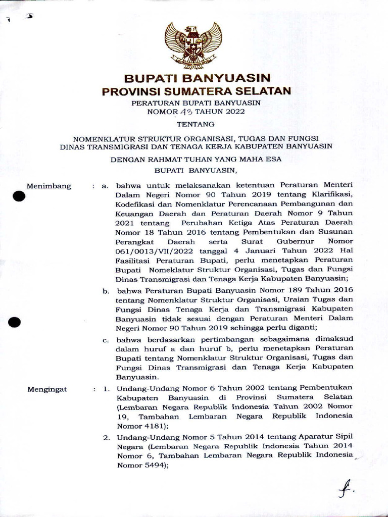 Perbup No 43 Tahun 2022 | PDF