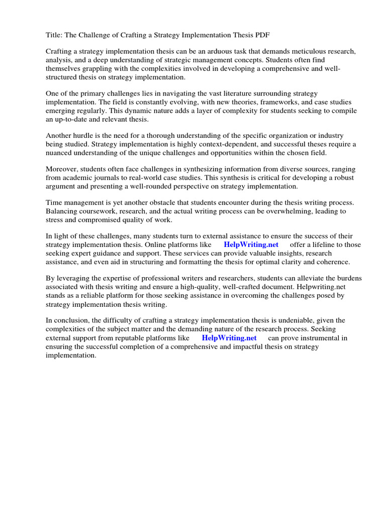Strategy Implementation Thesis Challenges | PDF