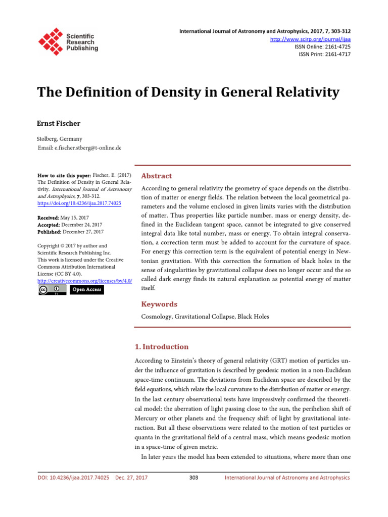 The Definition of Density in General Relativity | PDF | General ...