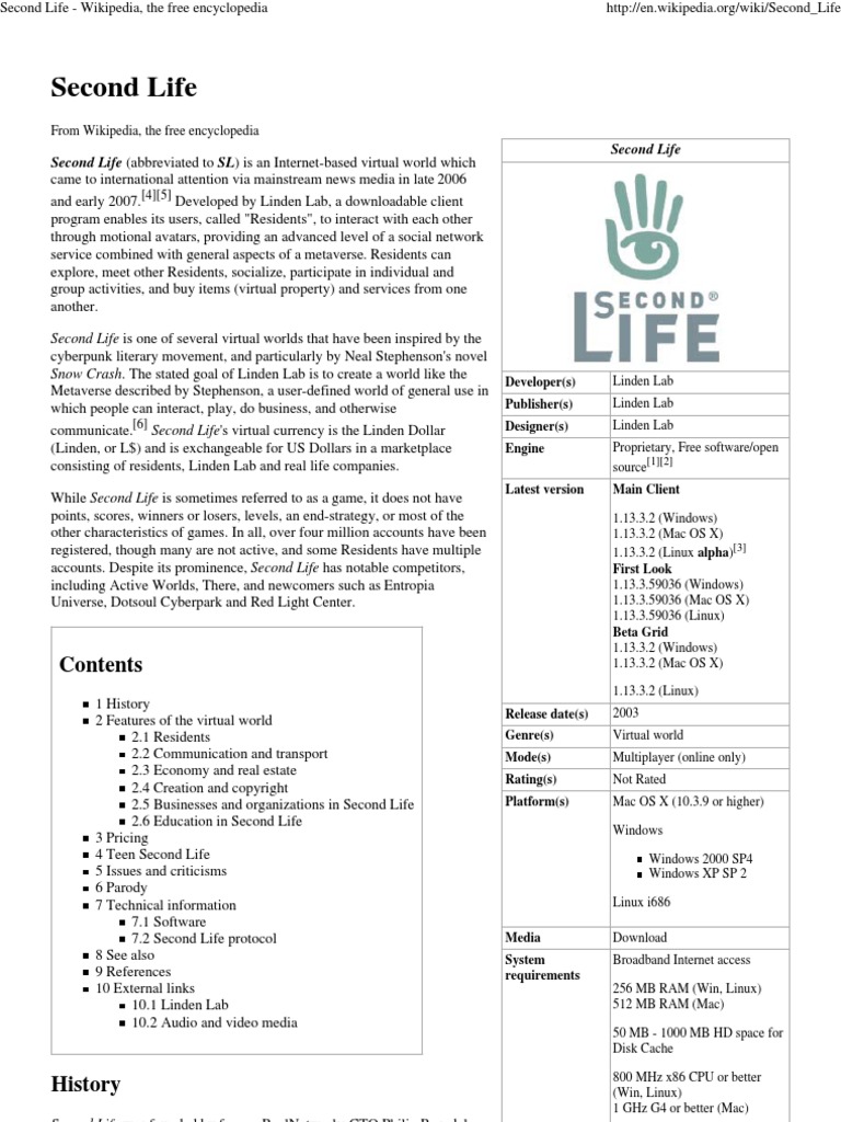 Second Life Wikipedia The Free Encyclopedia | PDF | Second Life | Linux