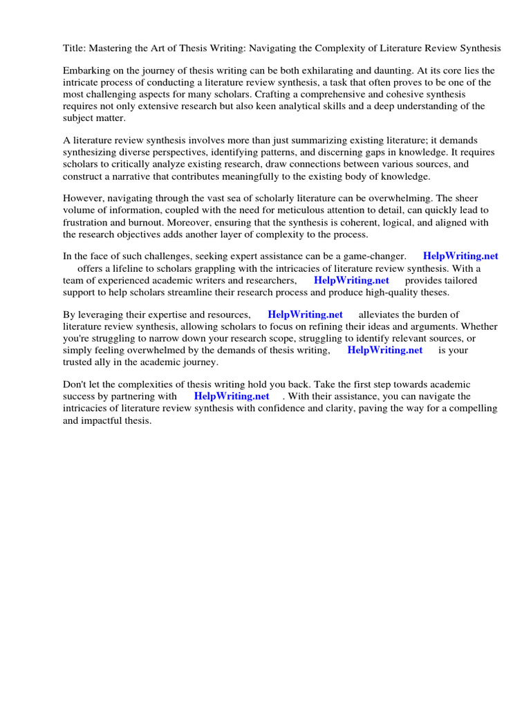 What is a Literature Review Synthesis | PDF