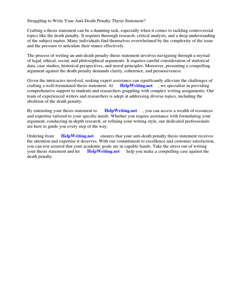 Anti Death Penalty Thesis Statement | PDF | Capital Punishment ...