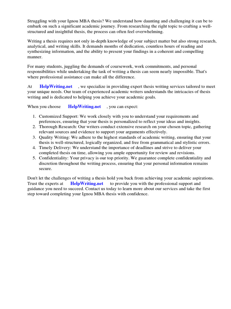 Ignou Mba Thesis | PDF | Master Of Business Administration | University ...