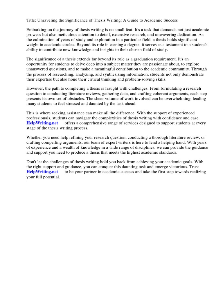 Thesis Writing Significance of the Study | PDF