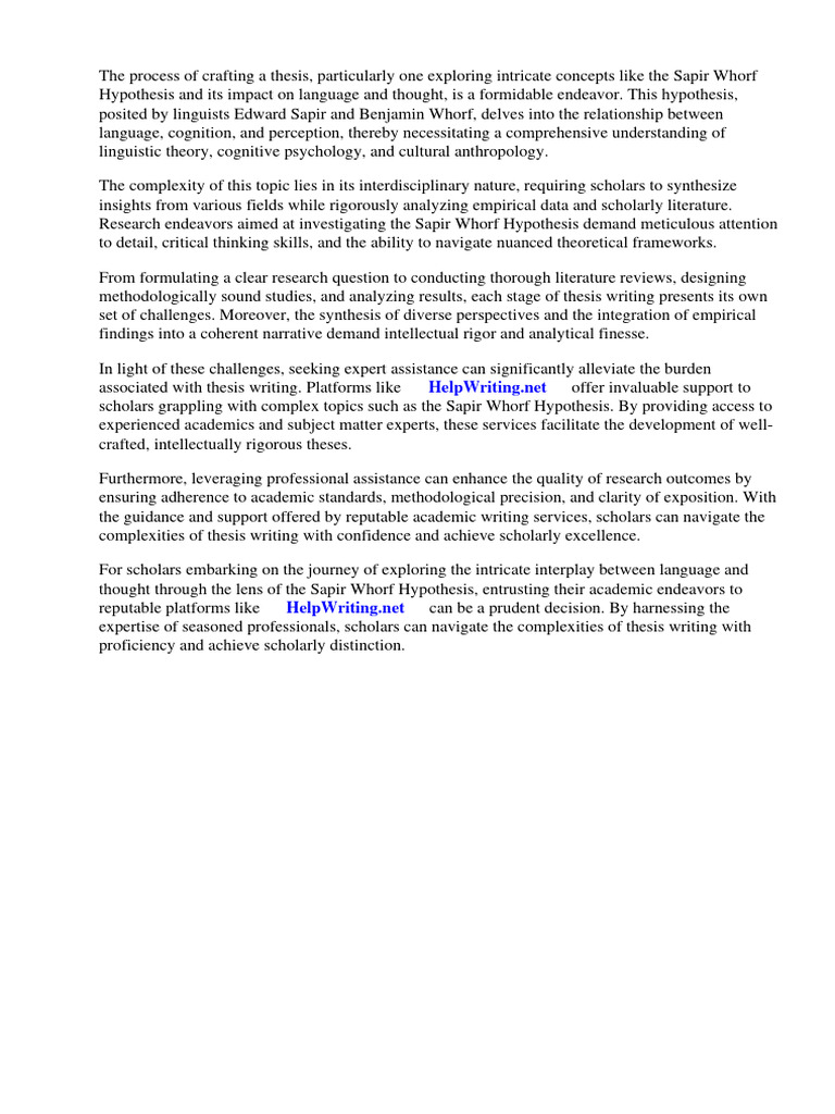 Sapir Whorf Hypothesis Language and Thought | PDF | Perception | Thought