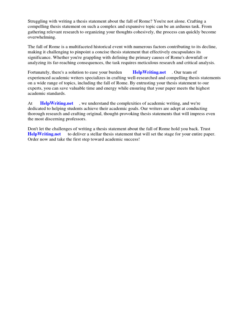 Thesis Statement About The Fall of Rome | PDF