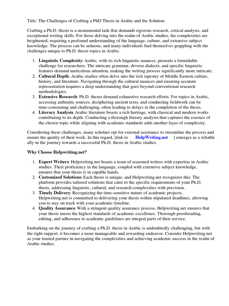 PHD Thesis Topics in Arabic | PDF