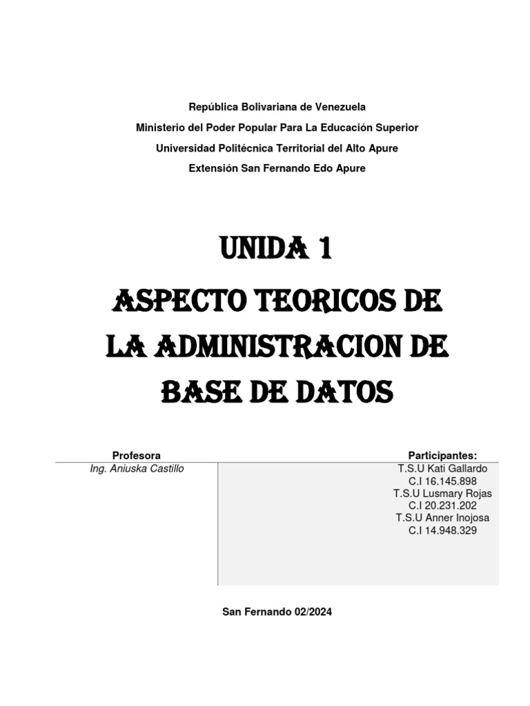 Informe de Base de Datos | PDF | Bases de datos | Mi sql