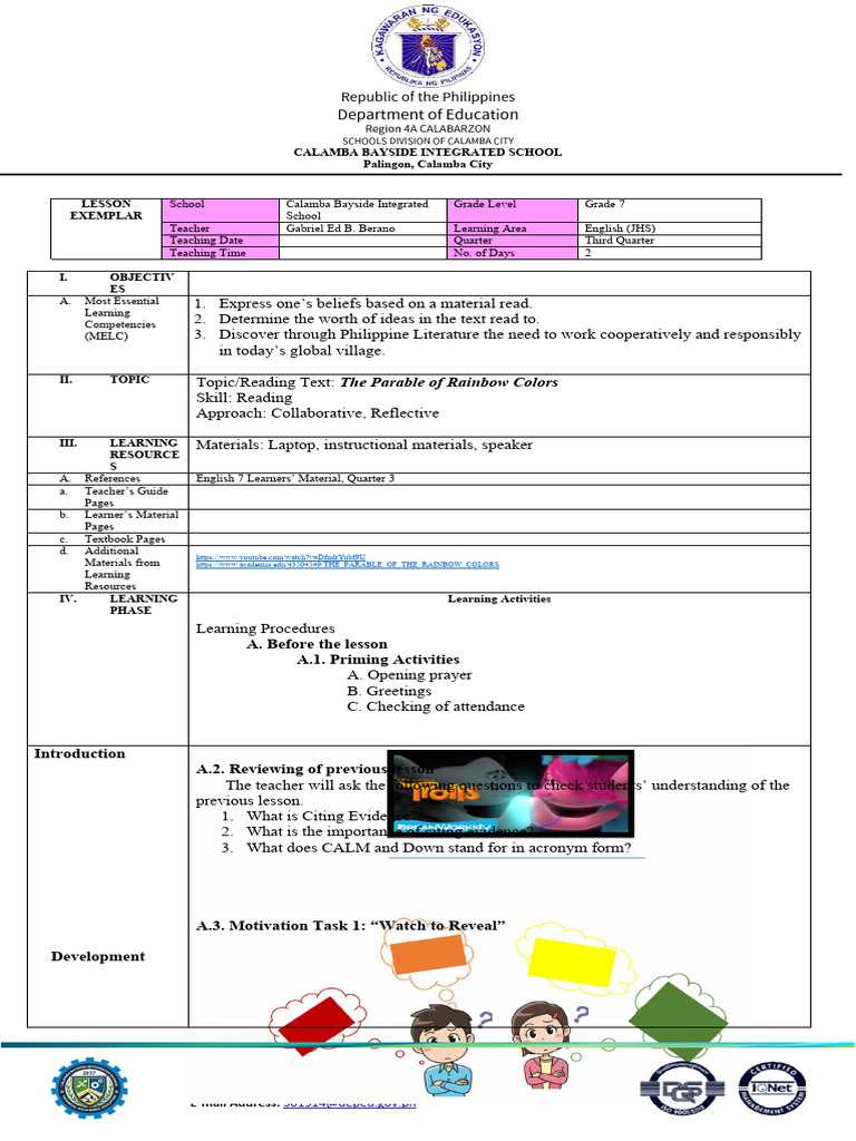 Lesson Plan 3-5-2024 | PDF | Learning | Lesson Plan