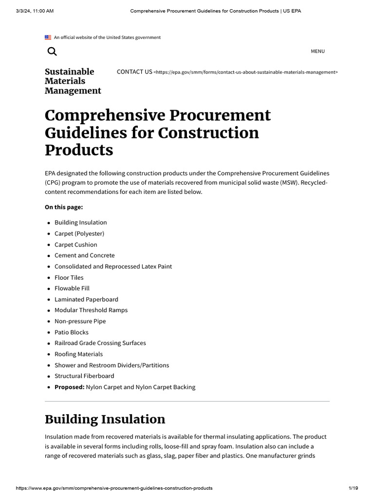 Comprehensive Procurement Guidelines For Construction Products - US EPA ...