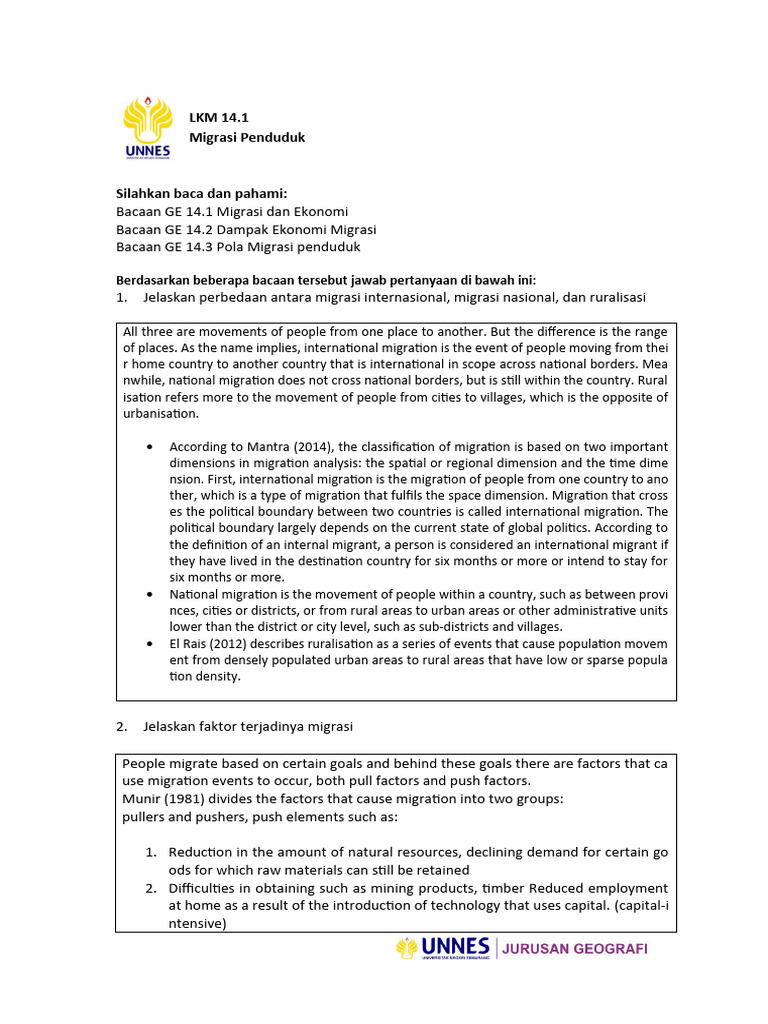 LKM 14.1 Migrasi Penduduk | PDF | Human Migration | Economies