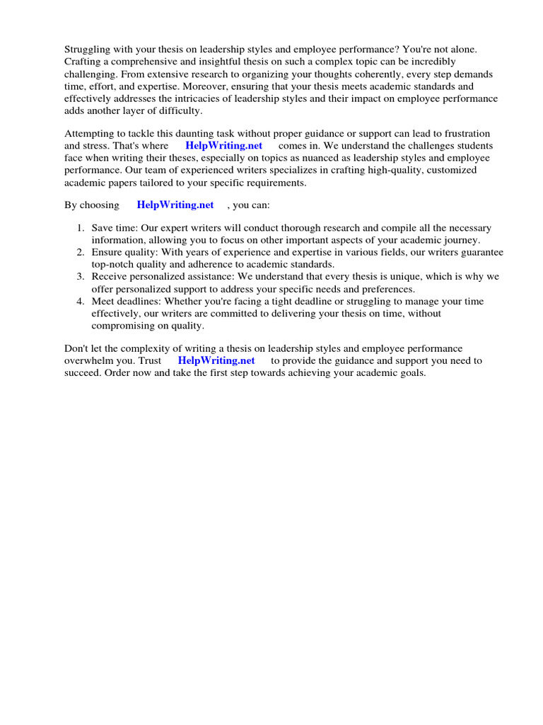 Thesis on Leadership Styles and Employee Performance | PDF