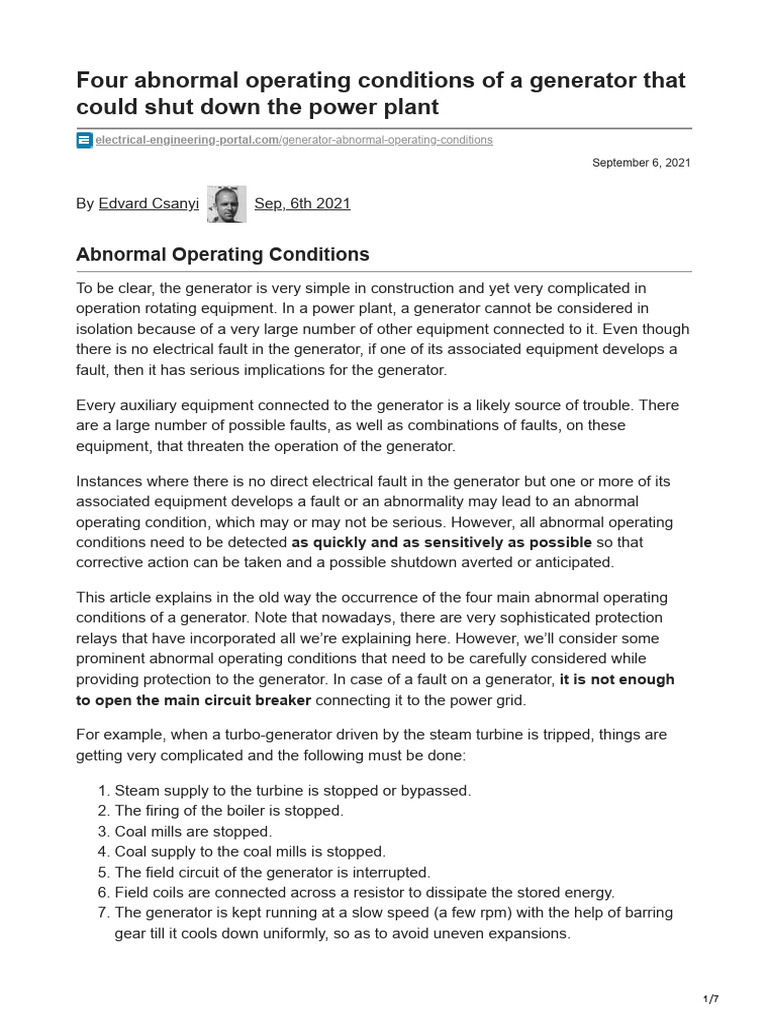 Generator Faults & Power Plant Safety | PDF | Electric Generator ...