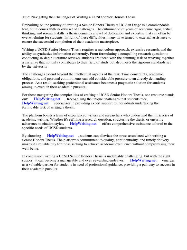 Ucsd Senior Honors Thesis | PDF