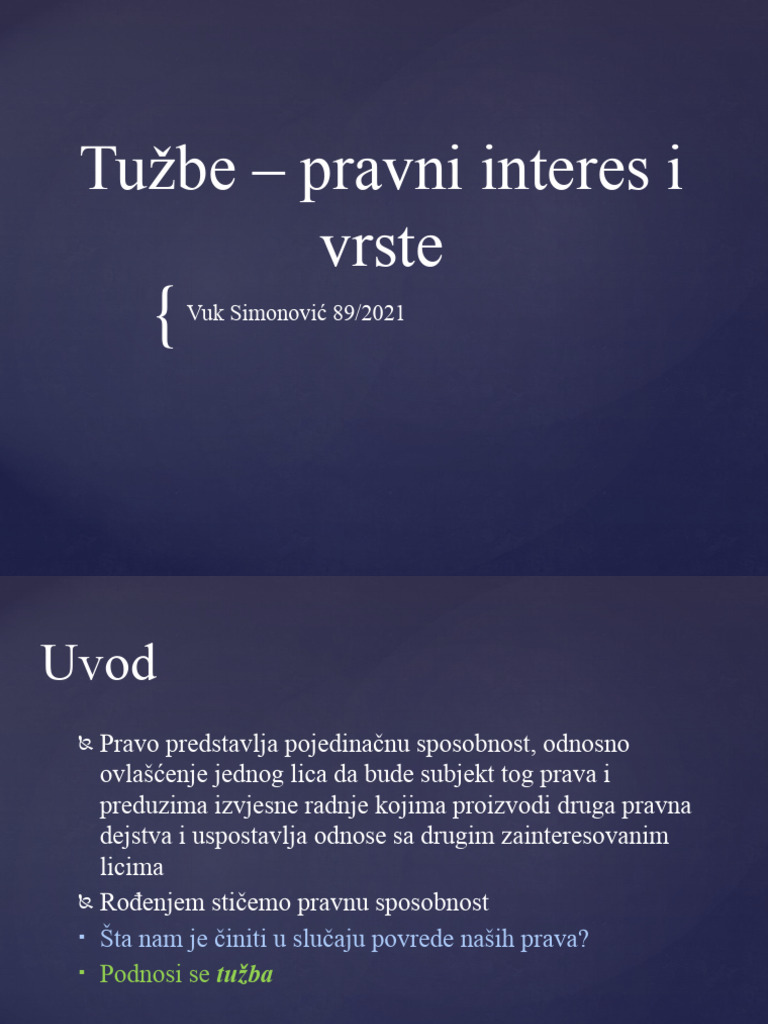 Tužbe - Pravni Interes I Vrste | PDF