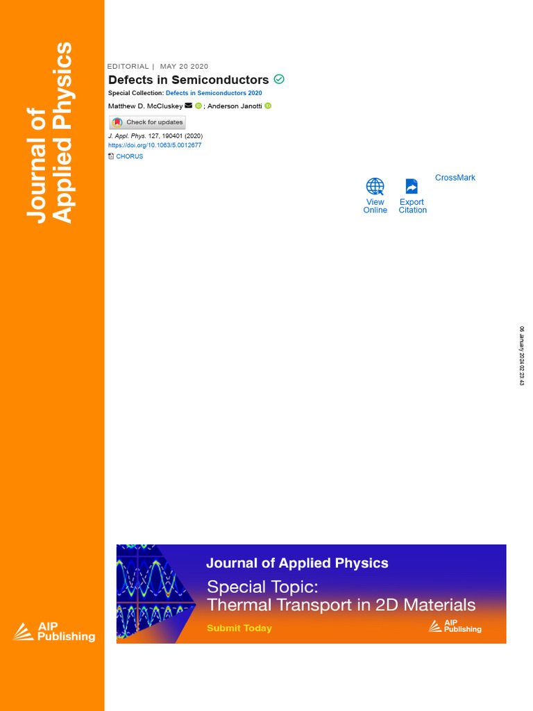 2020 - J. Appl. Phys. - Defects in Semiconductors | PDF | Doping (Semiconductor) | Semiconductors